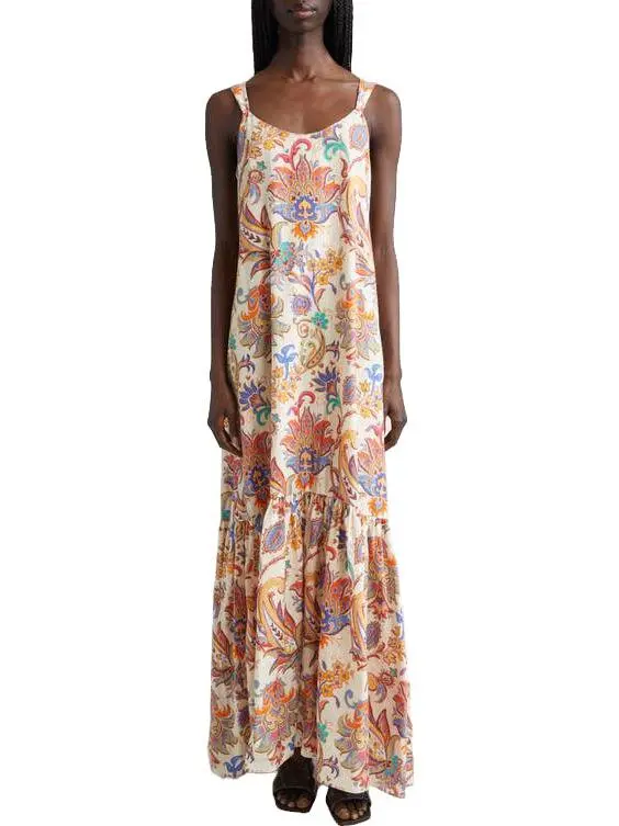 Etro Paisley Print Cotton Maxi Dress - Stampa F.do Bianco
