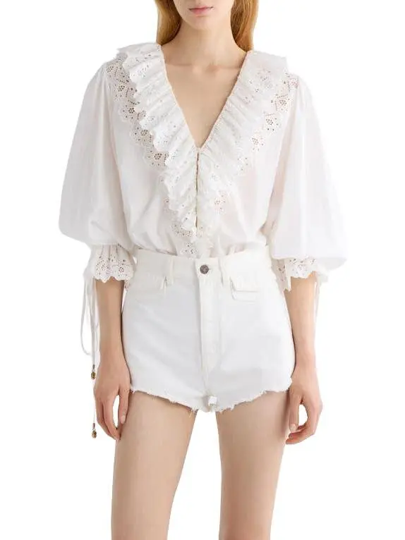 Chloé Ruffle Cotton Voile Top - Iconic Milk