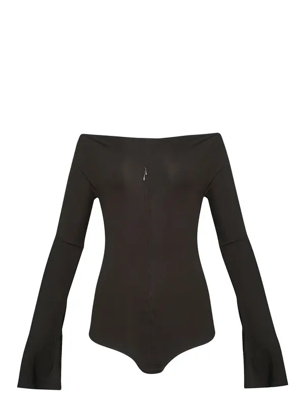 COURREGES Drop Zipped Crepe Jersey Bodysuit - Brown