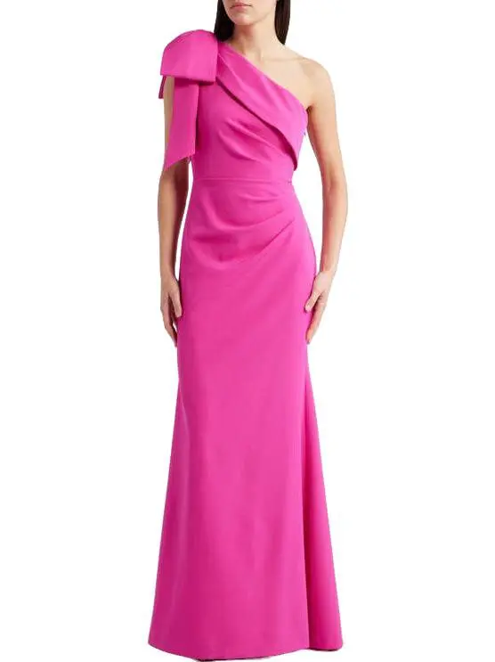 Eliza J Bow Detail One-shoulder Gown - Magenta