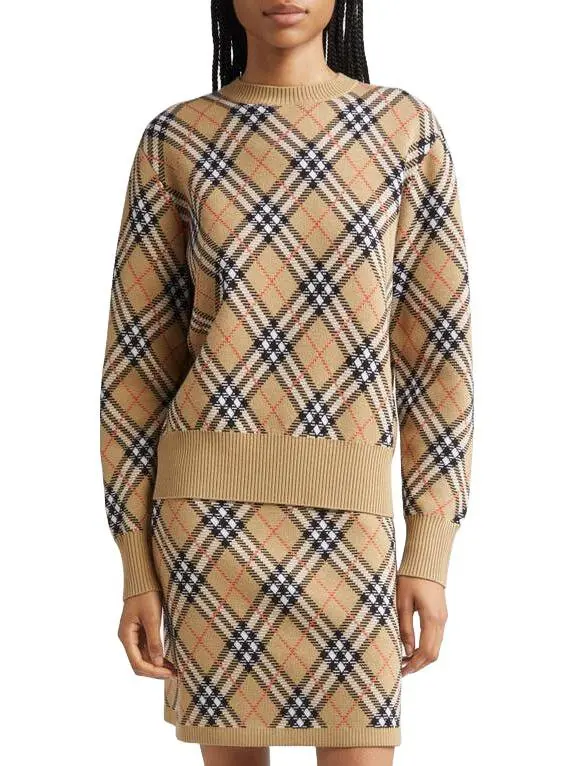 Burberry Check Wool Blend Sweater - Sand Ip Check