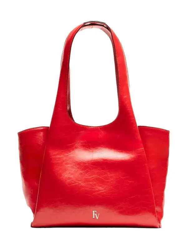 FRANCES VALENTINE Portia Crinkled Leather Shoulder Bag - Red