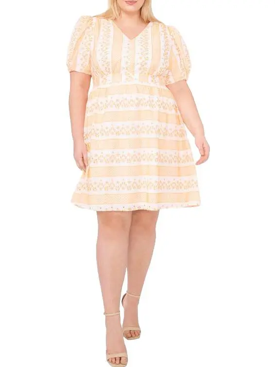 CECE DUPRAZ Puff Sleeve Tie Waist Dress - Ultra White