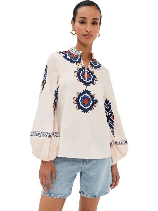 Figue Davina Embroidered Floral Top - Medallion Tapestry B