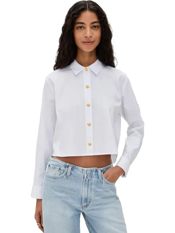L'Agence Cosette Crop High-low Shirt - White/gold