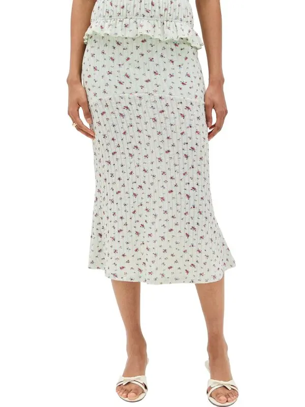 BAILEY ROSE Floral Print Ribbed Knit Skirt - Pistachio