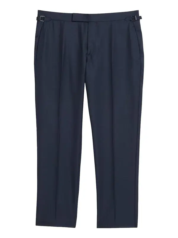 TOM FORD Wool Sharkskin Flat-front Pants - Dark Blue