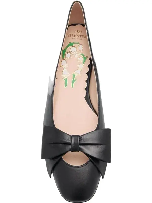 Valentino Garavani Bowow Leather Ballerina Flats - Black