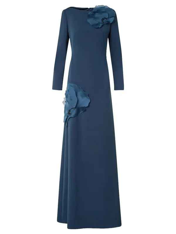 Akris Organza Anemone Corsage Crepe Gown - Navy Blue