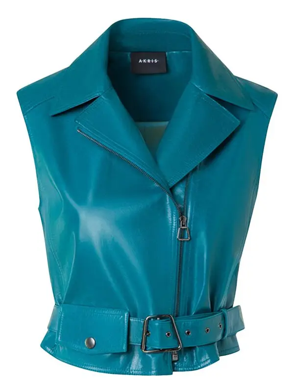 Akris Alvy Nappa Leather Biker Vest - Laguna Blue