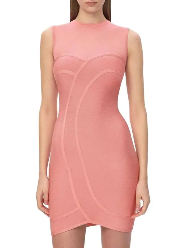 Herve Leger The Helena Rib Knit Bodycon Mini Dress - Peach