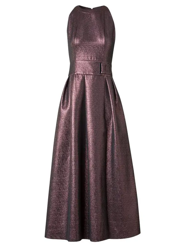 Akris Sleeveless Belted Metallic Midi Dress - Blackberry