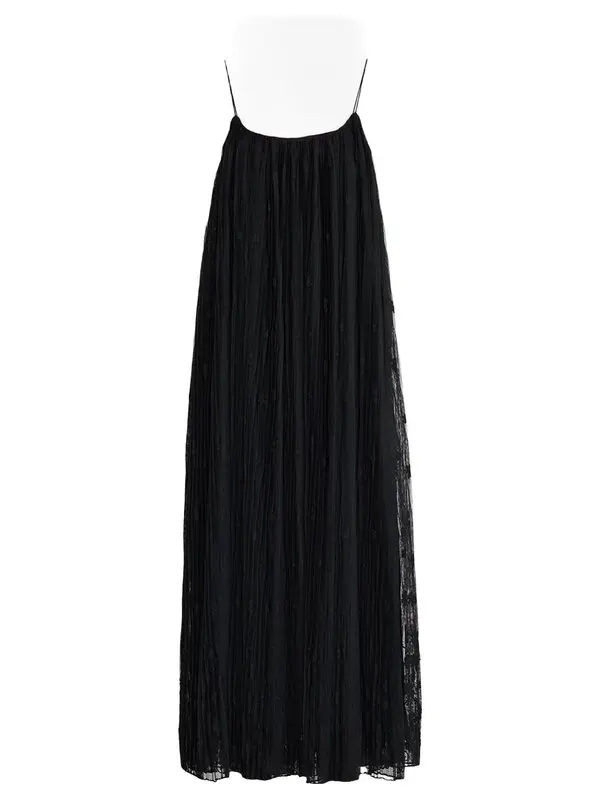 TOTÊME Floral Embroidered Plisse Tulle Maxi Dress - Black 001