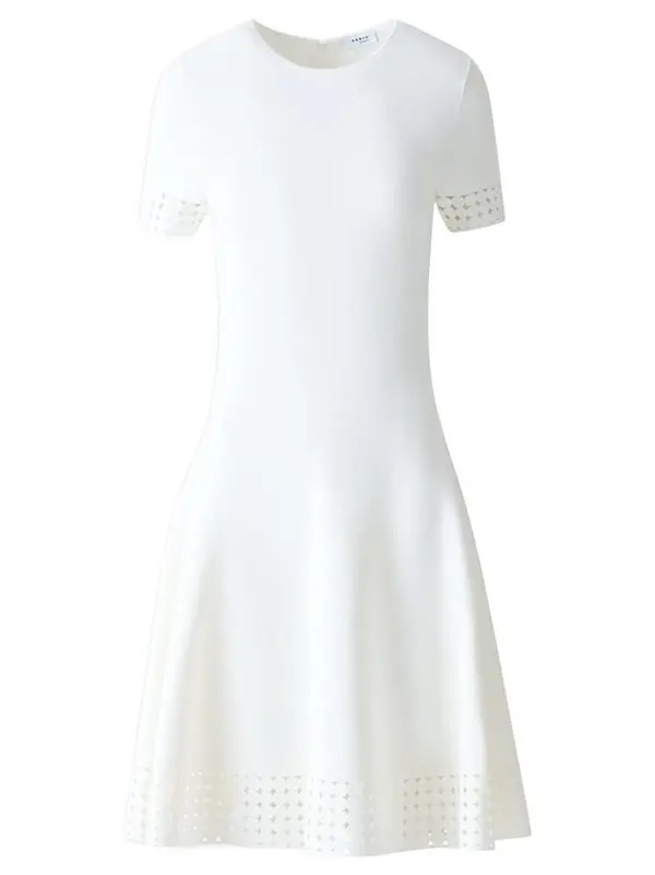 Akris Dot Lace Knit A-line Dress - Cream