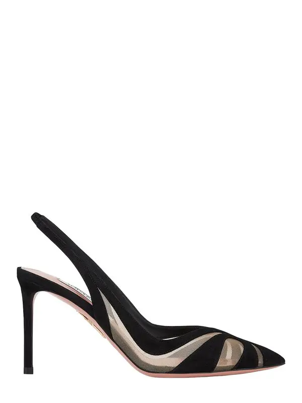 AQUAZZURA Lune Suede Mesh Slingback Pumps - Black