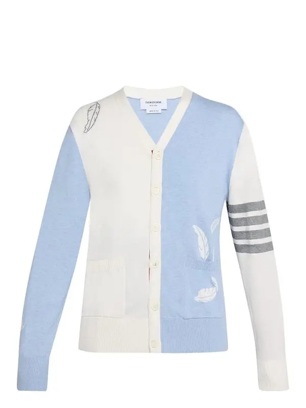 Thom Browne Feather Embroidered Jersey Cardigan - Lt Blue