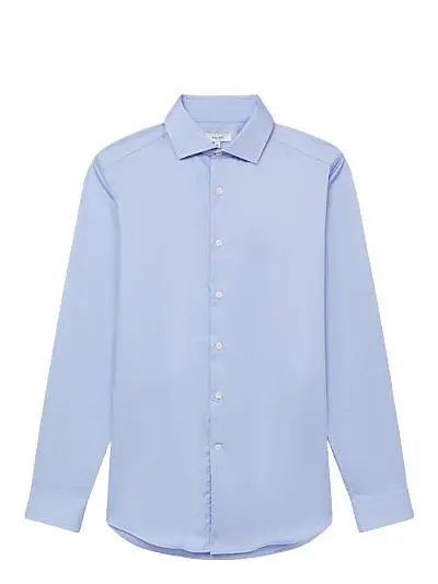 REISS Remote Slim-fit Long-sleeve Cotton Shirt - Mid Blue