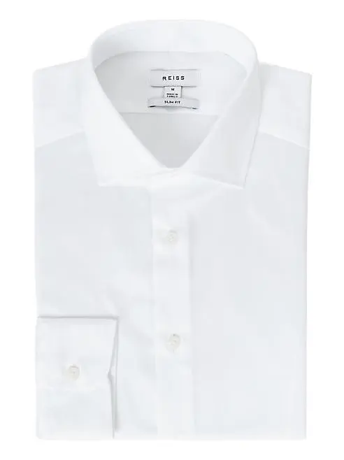 REISS Remote Slim-fit Long-sleeve Cotton Shirt - White