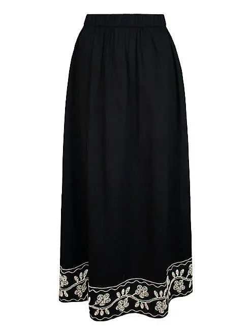 RO&ZO Embroidered-panel Elasticated-waist Stretch-cotton Maxi Skirt - Black