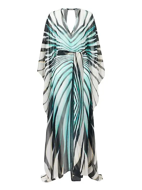 Roberto Cavalli Belted Plunge-v-neck Silk Kaftan - Turchese
