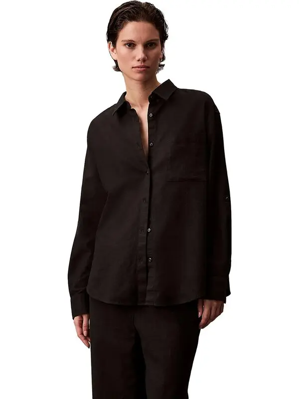 Calvin Klein Linen Cotton Utility Button-down Shirt - Black