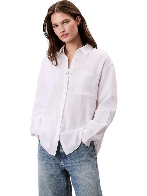 Calvin Klein Linen Cotton Utility Button-down Shirt - Brilliant White