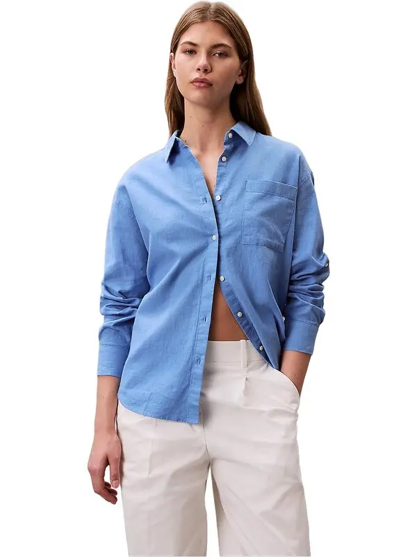 Calvin Klein Linen Cotton Utility Button-down Shirt - Silverlake Blue