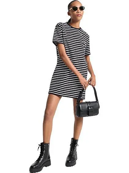Michael Kors Striped Cotton T-shirt Dress - Black