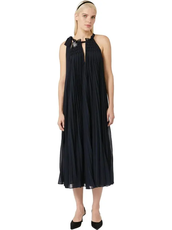 Max Mara Pleated Georgette Midi Dress - Midnightblue