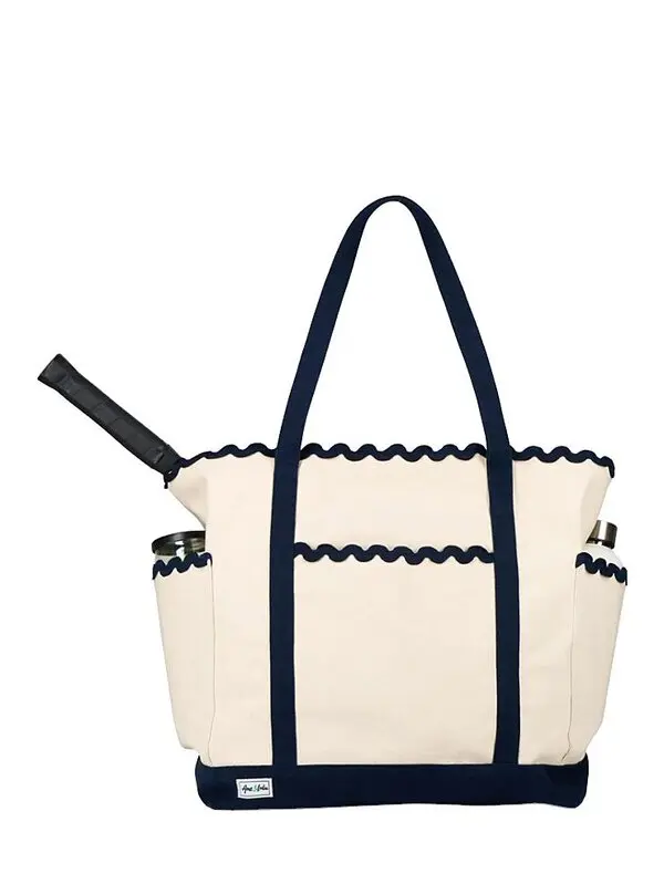 AME & LULU Scalloped Tennis Tote - Natural With Navy Trim