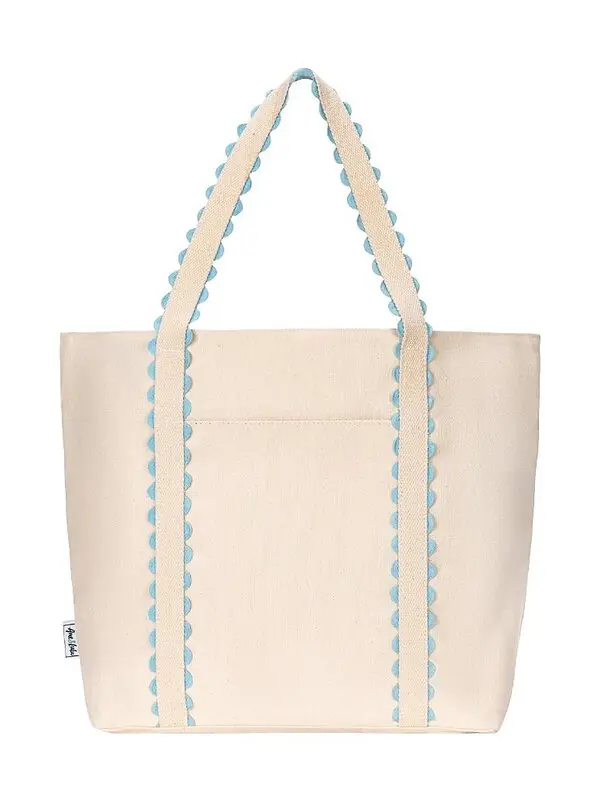 AME & LULU Nantucket Beach Tote - Natural With Light Blue