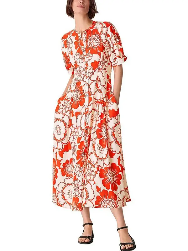 Whistles Bloom Floral Midi Dress - Red/white