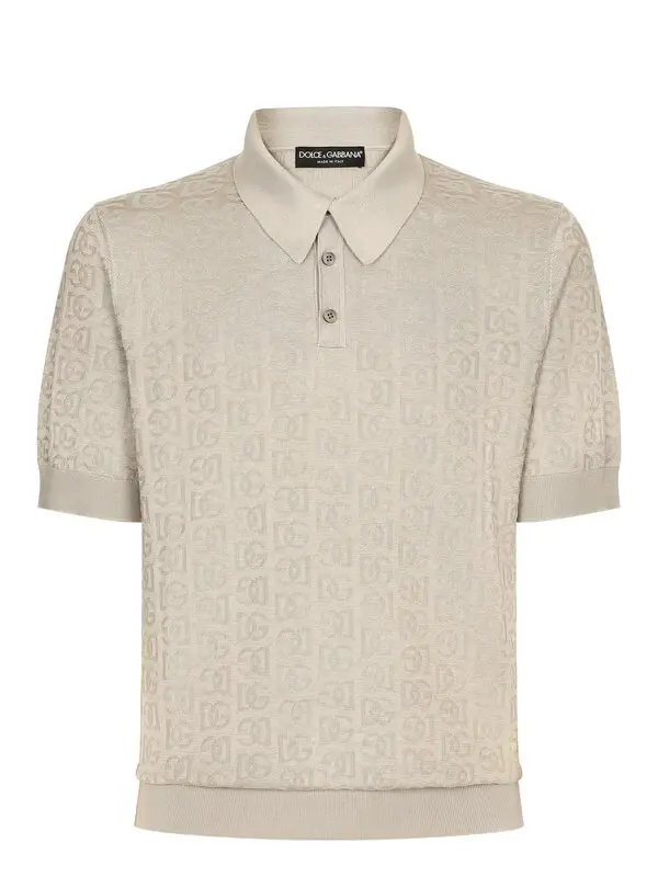 Dolce & Gabbana Silk Jacquard Polo-shirt With Dg Logo - Beige