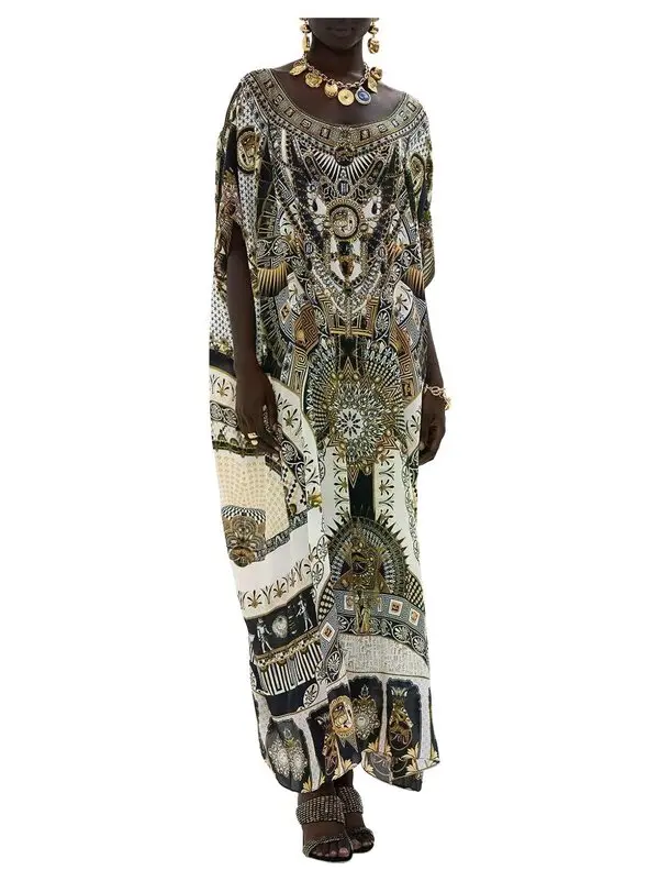 Camilla Temples Of Dendara-print Kaftan Dress - Neutrals