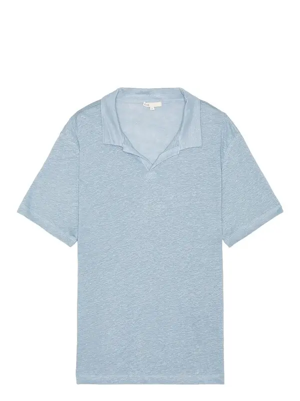 Onia Shaun Linen Polo In Blue - Dusty Blue
