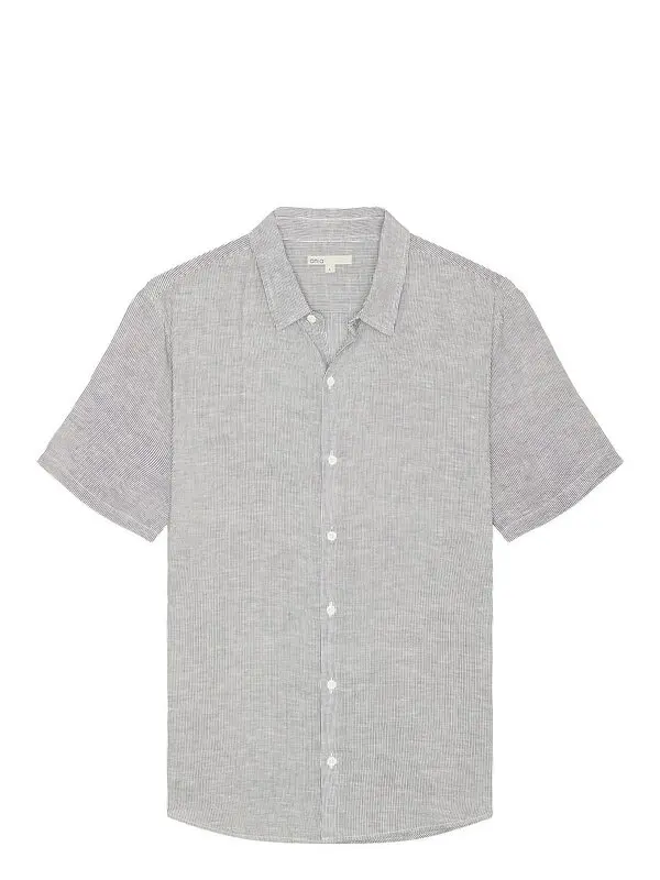 Onia Jack Air Linen Shirt In Grey - Deep Navy & White