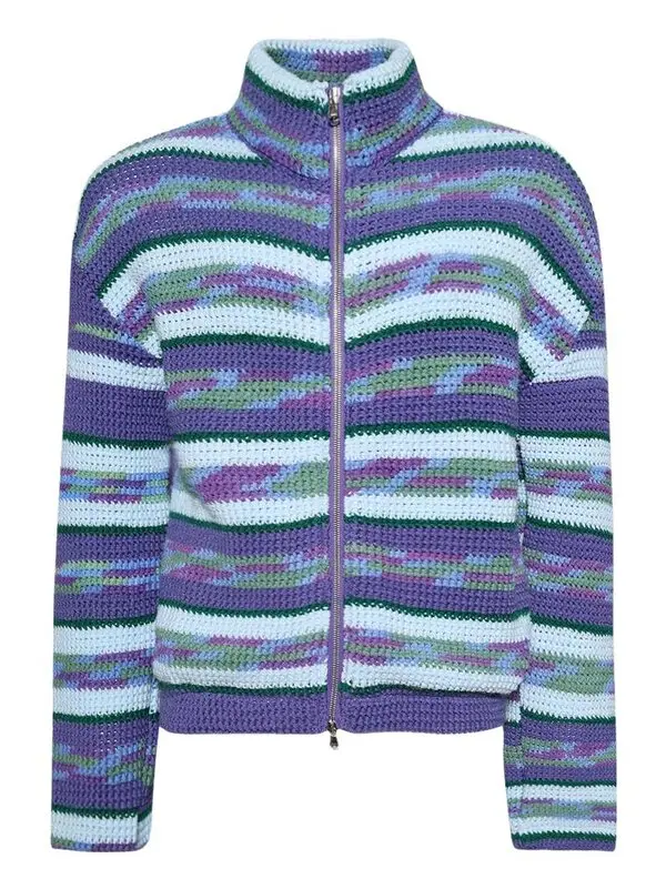 NIGEL XAVIER Striped Crochet Zip-up Jacket - Multi