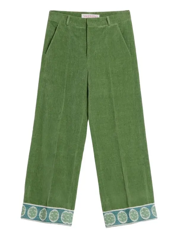 Valentino Garavani Washed Velvet Straight Leg Trousers - Green