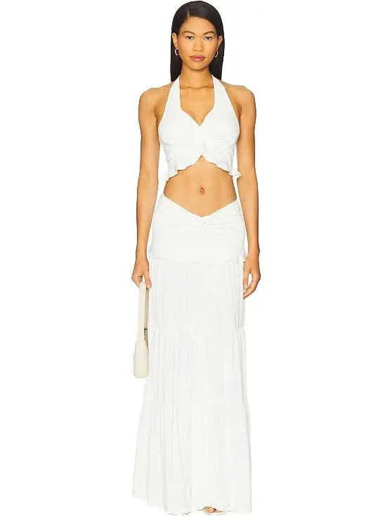 MORE TO COME Halterneck Maxi Skirt Set - White