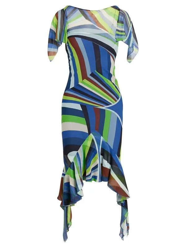 Emilio Pucci Printed Silk-georgette Midi Dress With Ruffles - Indigo