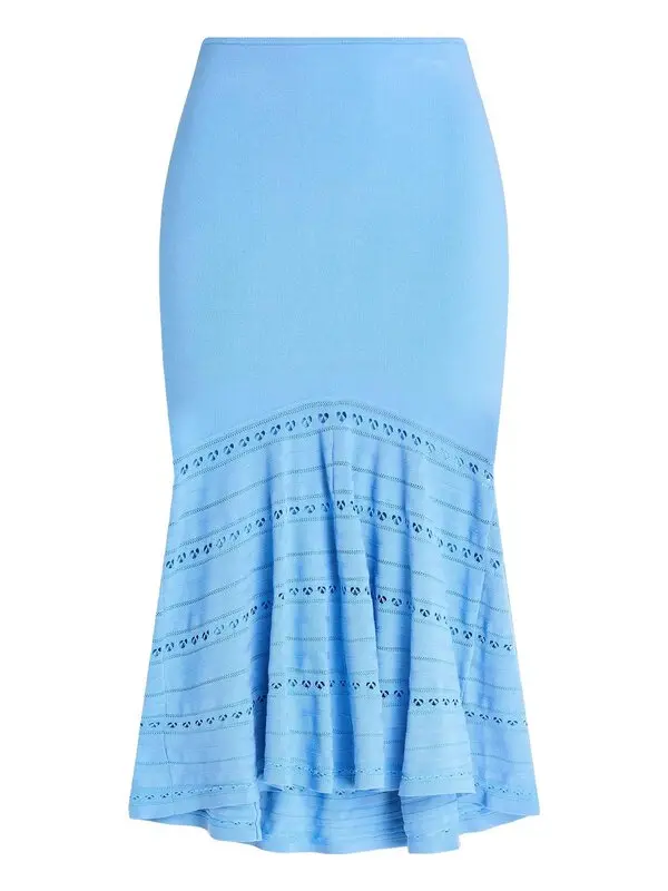 Victoria Beckham Flared Pointelle-knit Midi Skirt - Light Blue