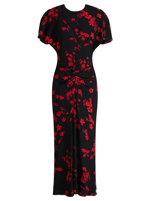 Victoria Beckham Floral-print Crepe Midi Dress - Black