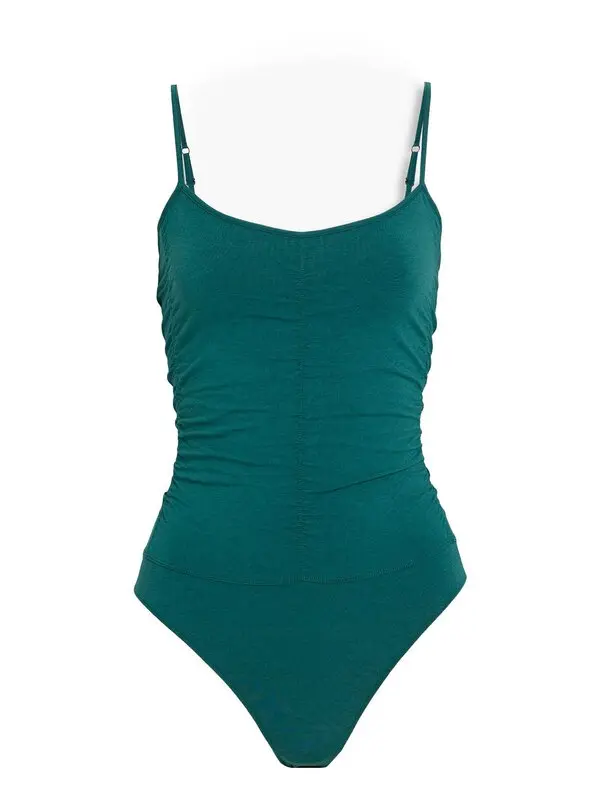 Another Tomorrow Ruched Jersey Bodysuit - Petrol