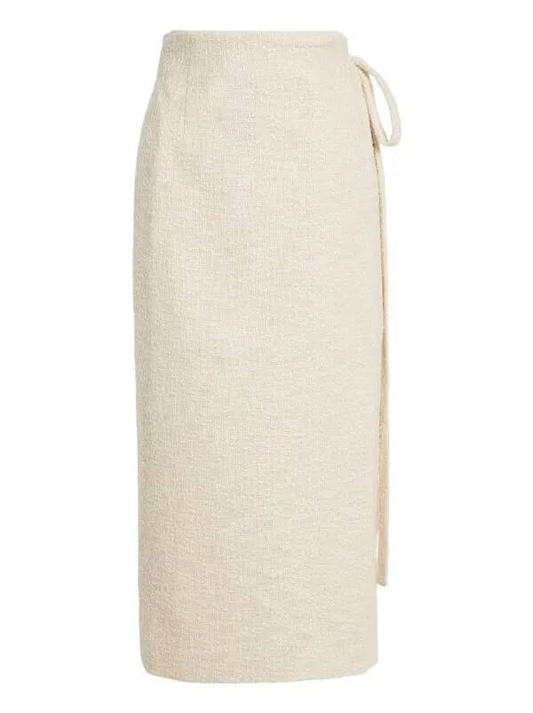 Another Tomorrow Cotton-tweed Midi Wrap Skirt - Cream
