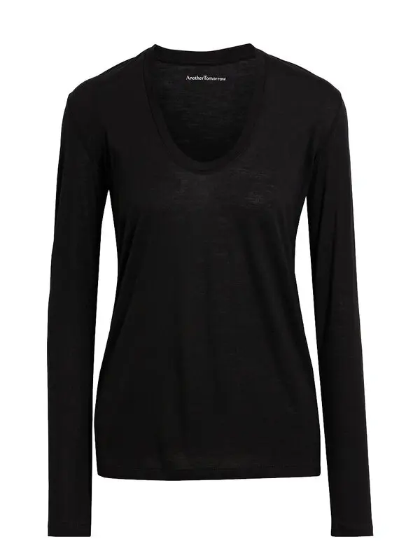 Another Tomorrow Lyocell Jersey Top - Black