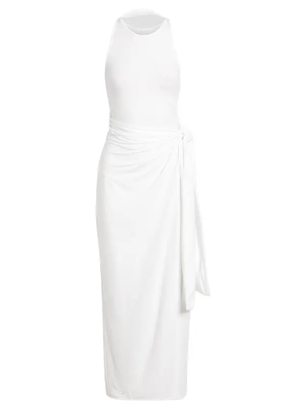 Another Tomorrow Tie-detailed Lyocell-blend Jersey Maxi Dress - White