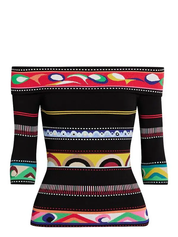 Emilio Pucci Off-the-shoulder Striped Jacquard-knit Top - Black