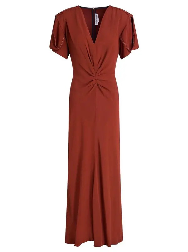 Victoria Beckham Gathered Crepe Midi Dress - Brick