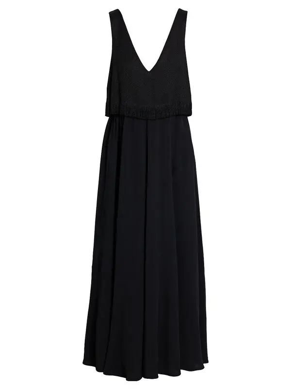 Proenza Schouler Lynda Fringed Bouclé-paneled Crepe Maxi Dress - Black