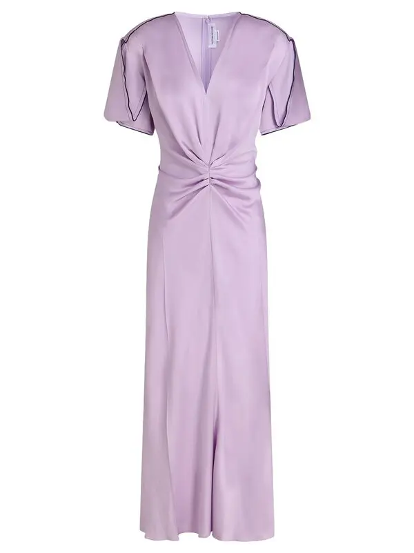 Victoria Beckham Gathered Satin-crepe Midi Dress - Lilac